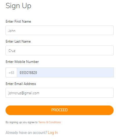 Sign up and Register